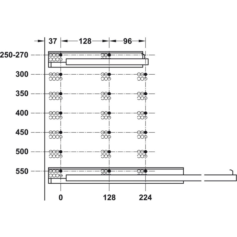 Häfele Matrix Runner UM A - 25 kg - push to open - koblingsmontering