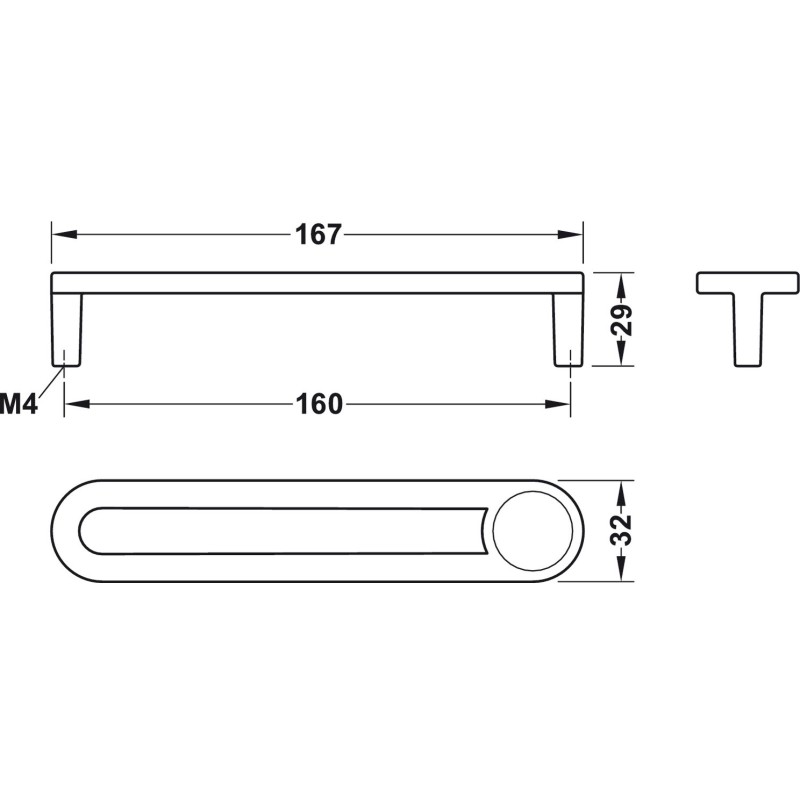 Moderne oval greb i sort zinklegering og marmor