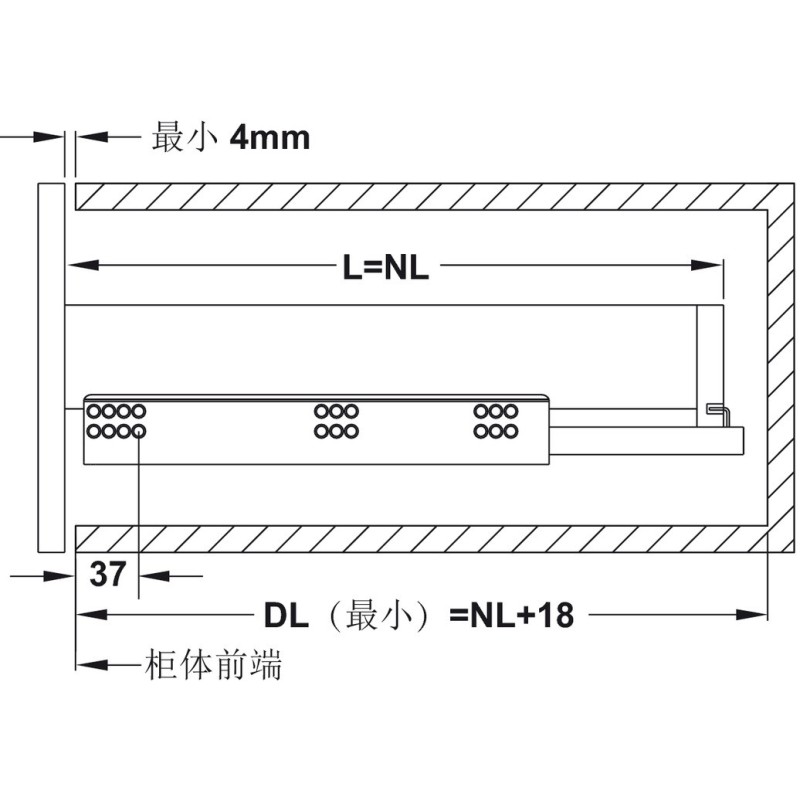 Häfele Matrix Runner UM A - 25 kg - Push-to-open - tappe montering
