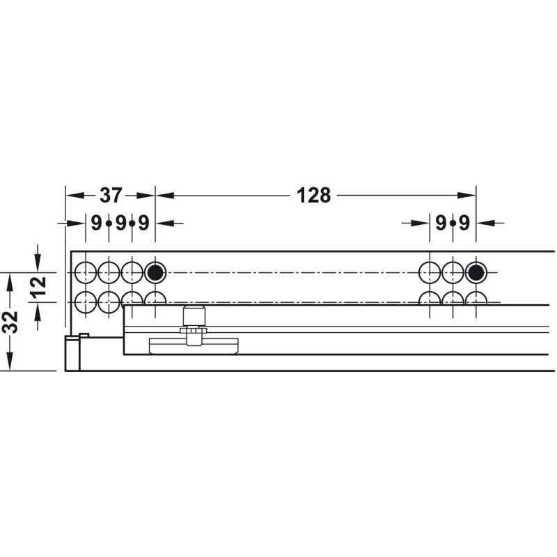 Häfele Matrix Runner UM A - 25 kg - Push-to-open - tappe montering